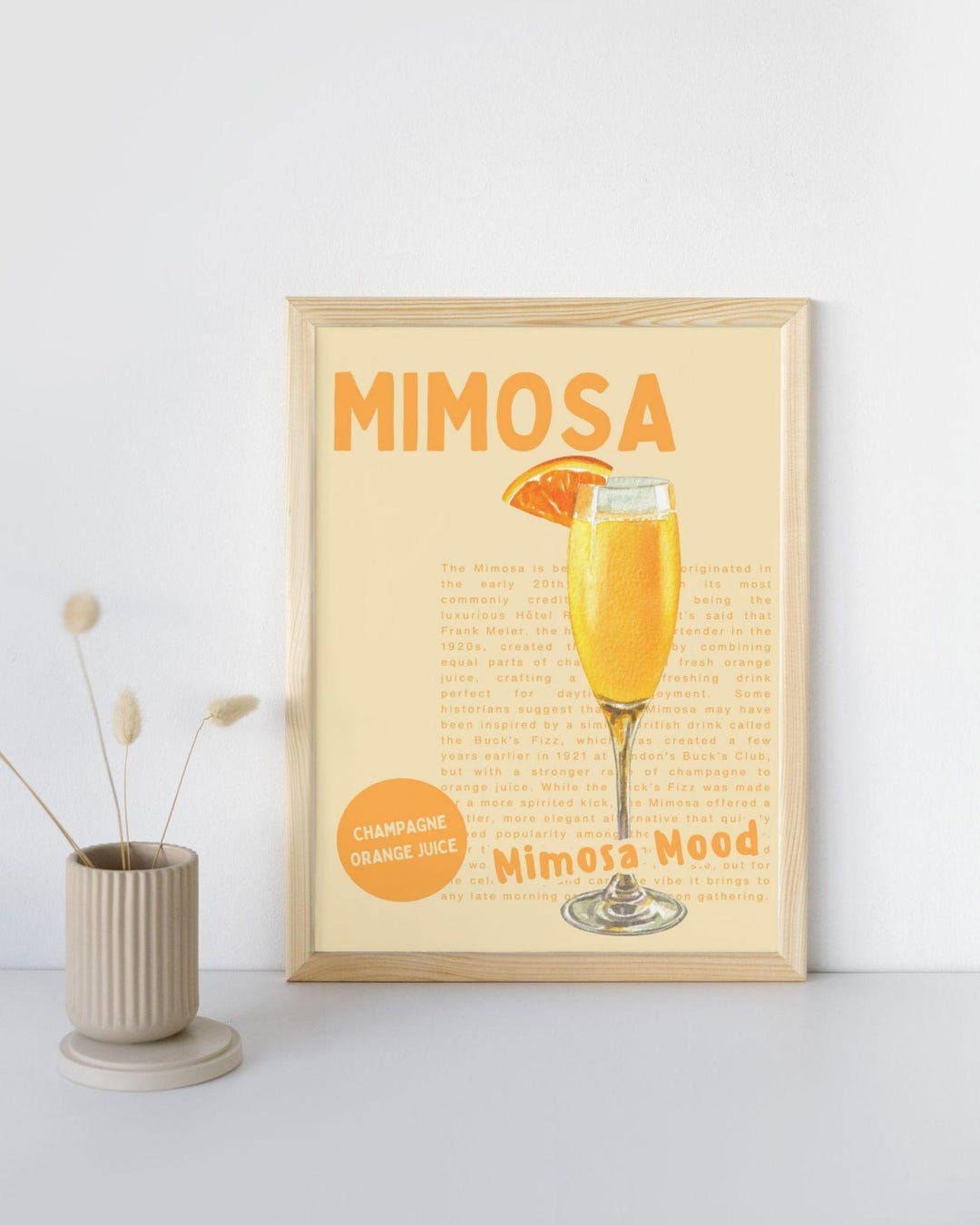 Mimosa Wall Art | Printable Mimosa Recipe | Bar Cart Decor | Champagne ...