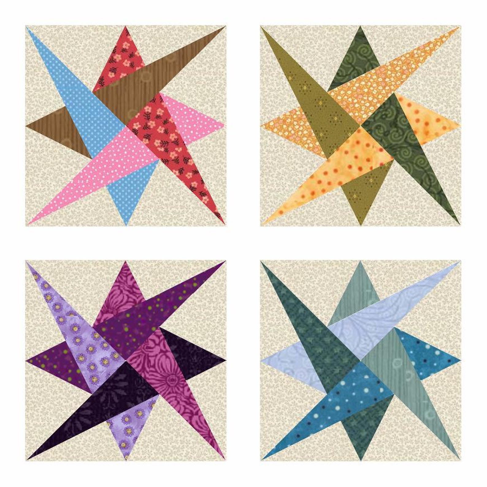 Laced Star Quilt Block Pattern: 7 Sizes, Paper Piecing (PDF Download ...