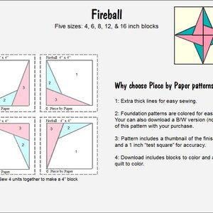Fireball Quilt Block Pattern: Foundation Paper Piecing, 5 Sizes (PDF ...