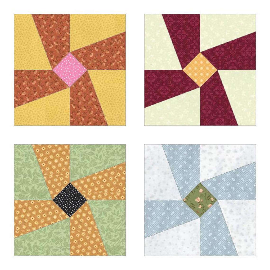 Dutch Windmill Quilt Block: 5-size Paper Piecing Pattern (PDF Download ...