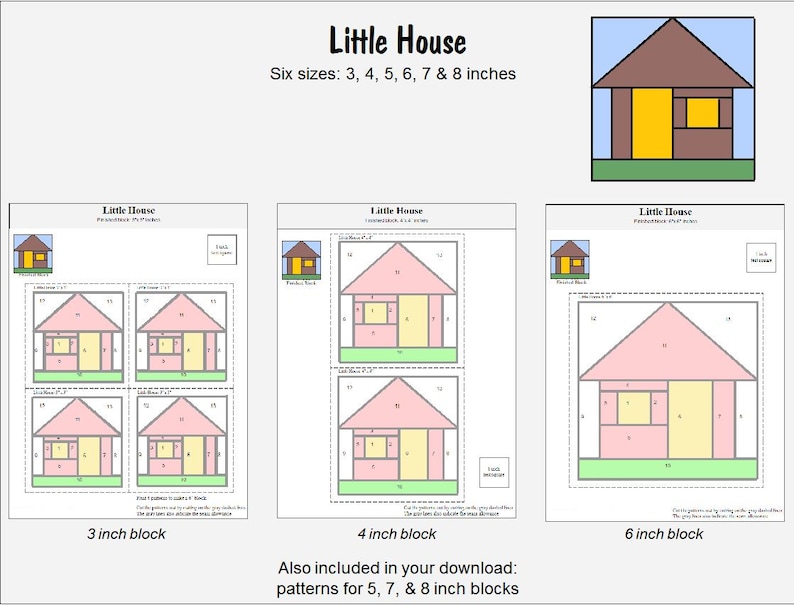 Little House Block: Foundation Paper Piecing Pattern, 6 Sizes (PDF ...