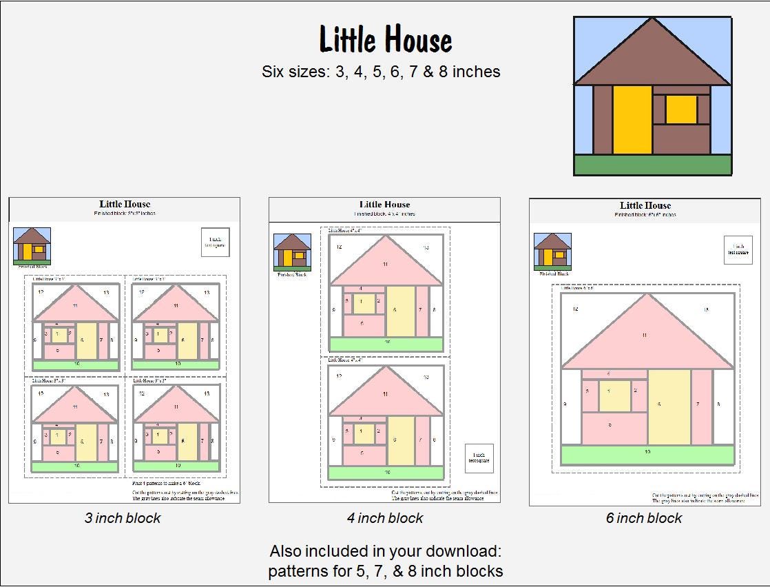 Little House Block: Foundation Paper Piecing Pattern, 6 Sizes (PDF ...
