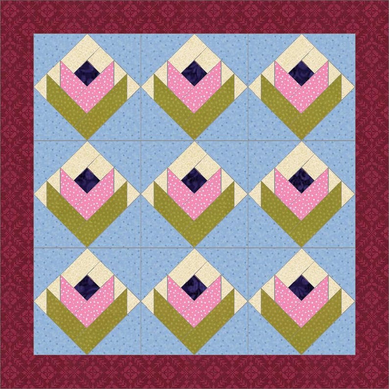 FPP Pattern: Log Cabin Rose -- 6 Sizes, Foundation Paper-piecing ...