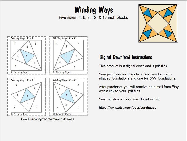 Winding Ways Quilt Block Pattern: Foundation Paper Piecing (PDF ...