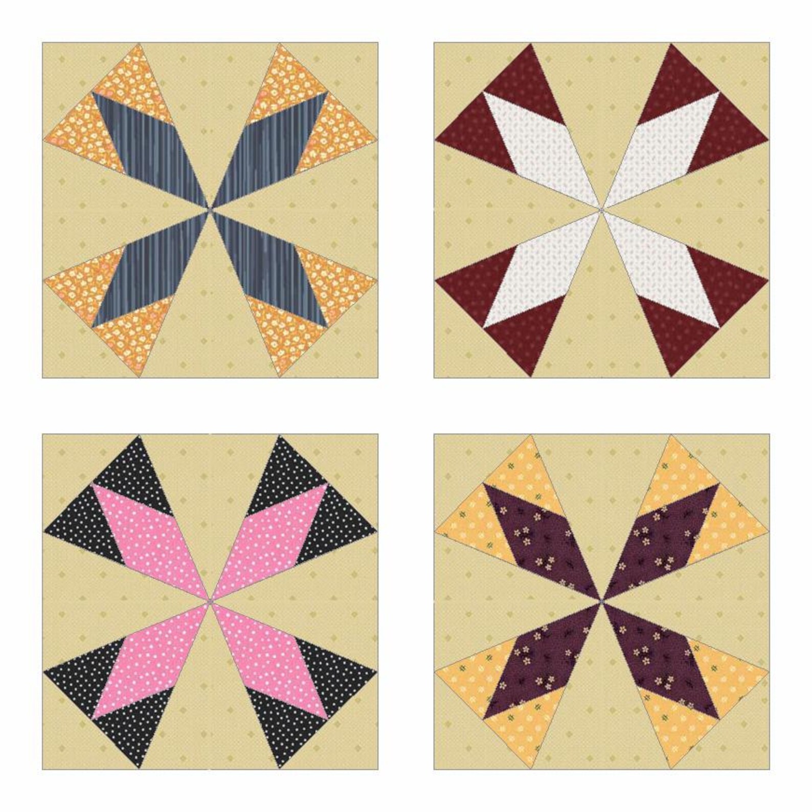 FPP Pattern: Diamond Star Block-- 5 Sizes, Foundation Paper-piecing ...