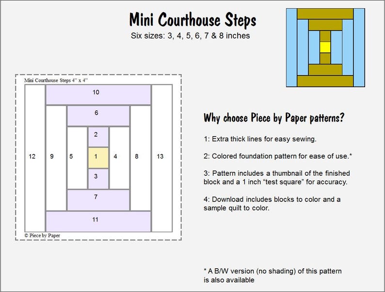 FPP Pattern: Mini Courthouse Steps -- 6 Sizes, Foundation Paper-piecing ...