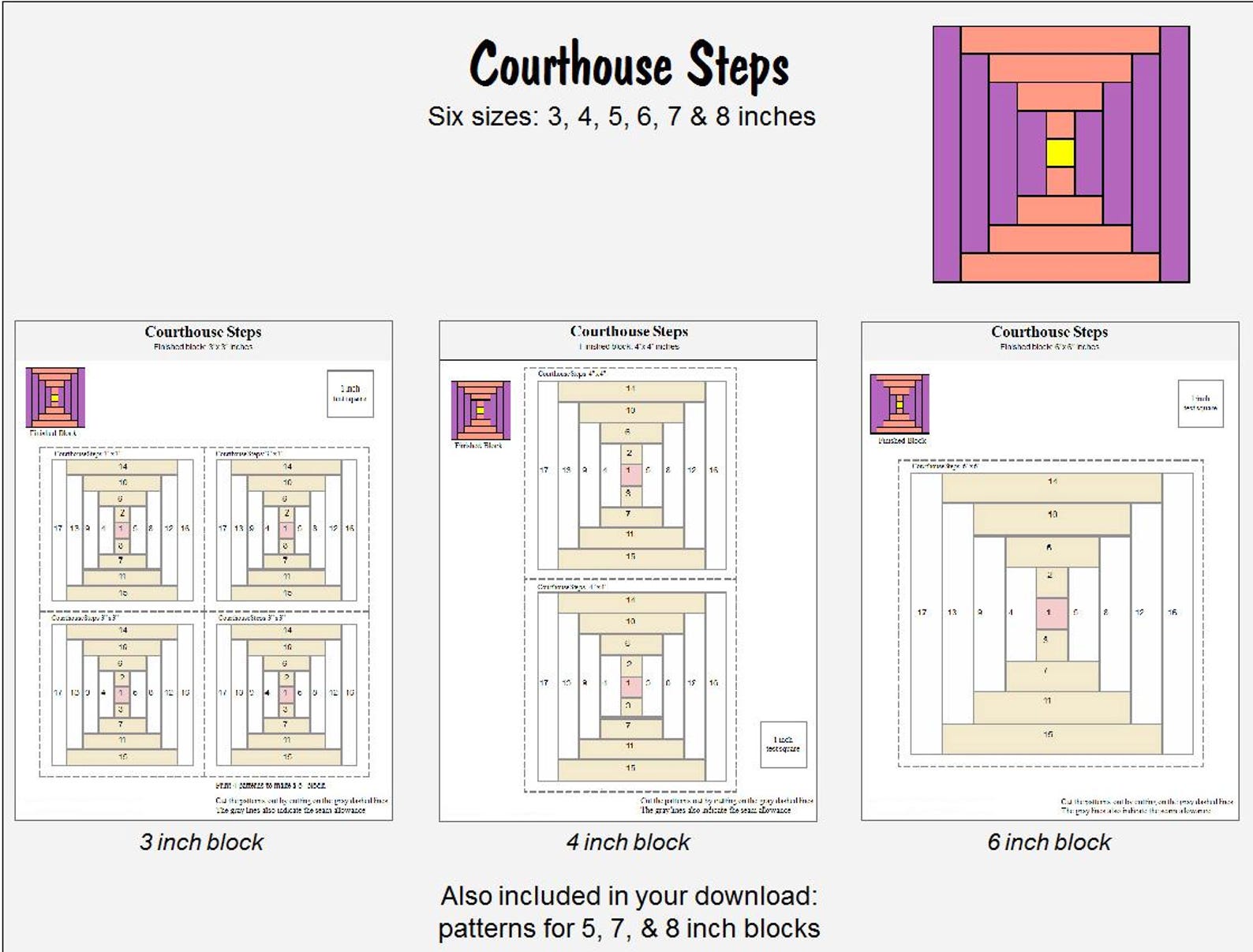 Courthouse Steps Quilt Block: Foundation Paper Piecing Pattern (PDF ...
