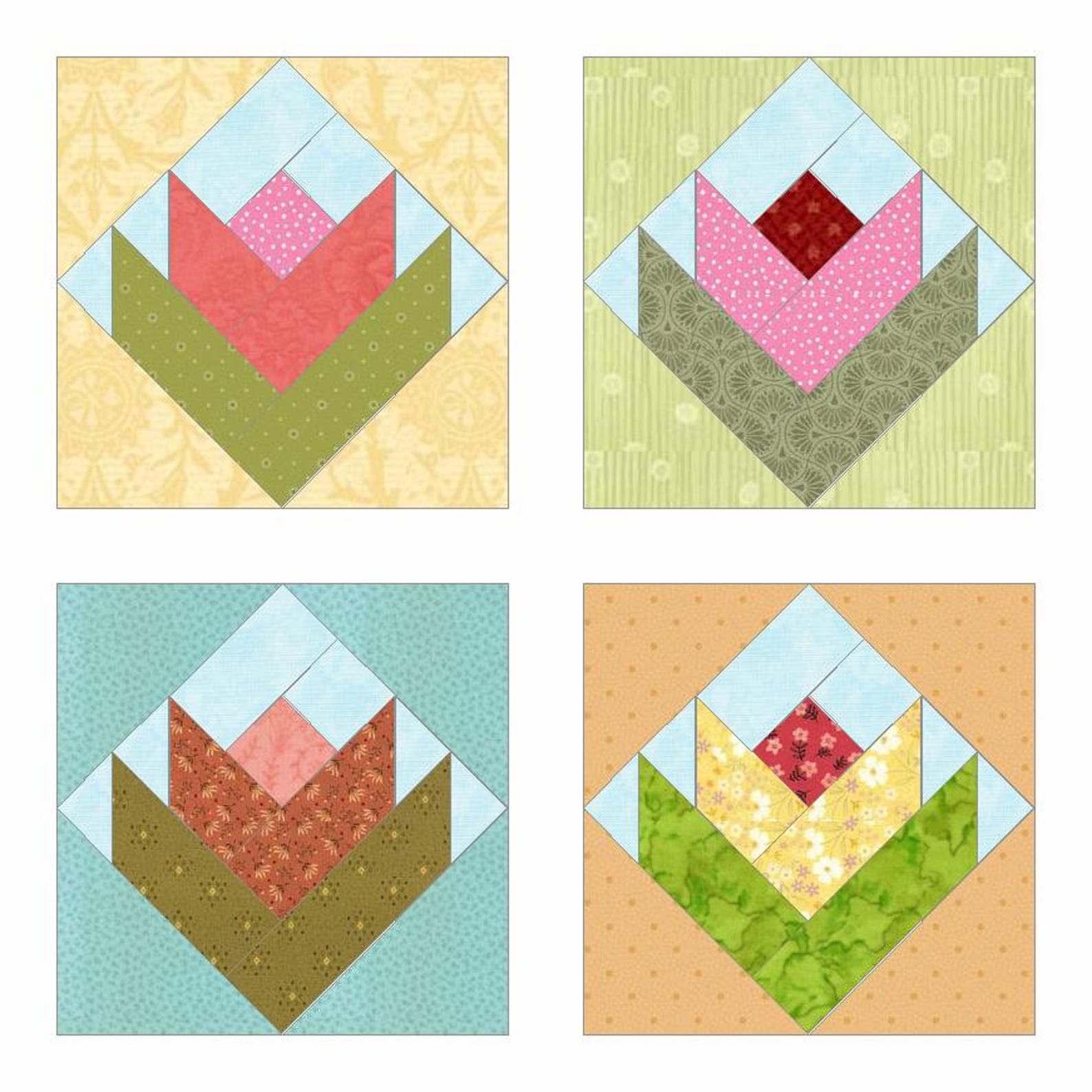 FPP Pattern: Log Cabin Rose -- 6 Sizes, Foundation Paper-piecing ...