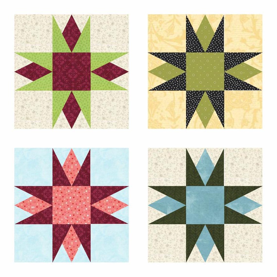 FPP Pattern: Tulip Garden Block-- 7 Sizes, Foundation Paper-piecing ...
