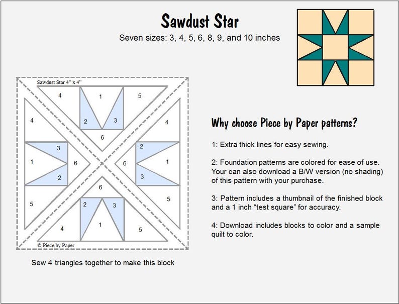 Sawdust Star Quilt Block Pattern: Foundation Paper Piecing (PDF ...