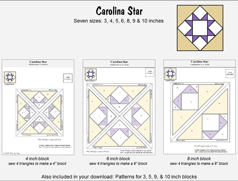 Carolina Star Quilt Block Pattern: Paper Piecing, 7 Sizes (PDF Download ...