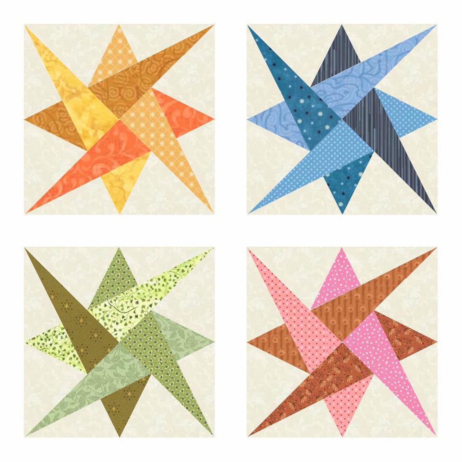 Laced Star Quilt Block Pattern: 7 Sizes, Paper Piecing (PDF Download ...