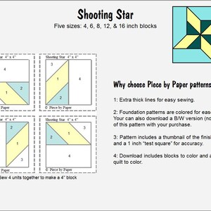 FPP Pattern: Shooting Star Block-- 5 Sizes, Foundation Paper-piecing ...