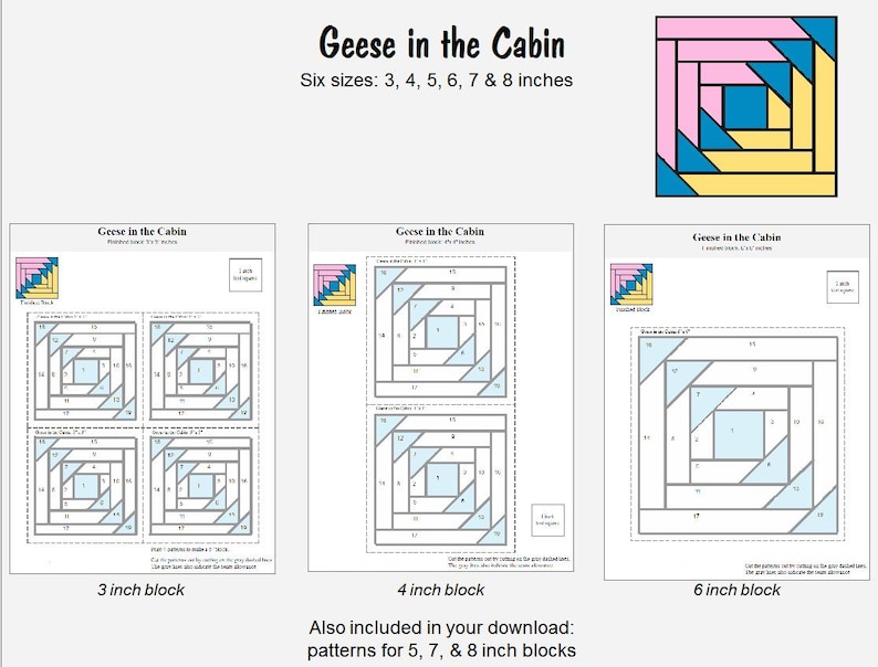 Geese in the Cabin Quilt Block Pattern: Foundation Paper Piecing, 6 ...