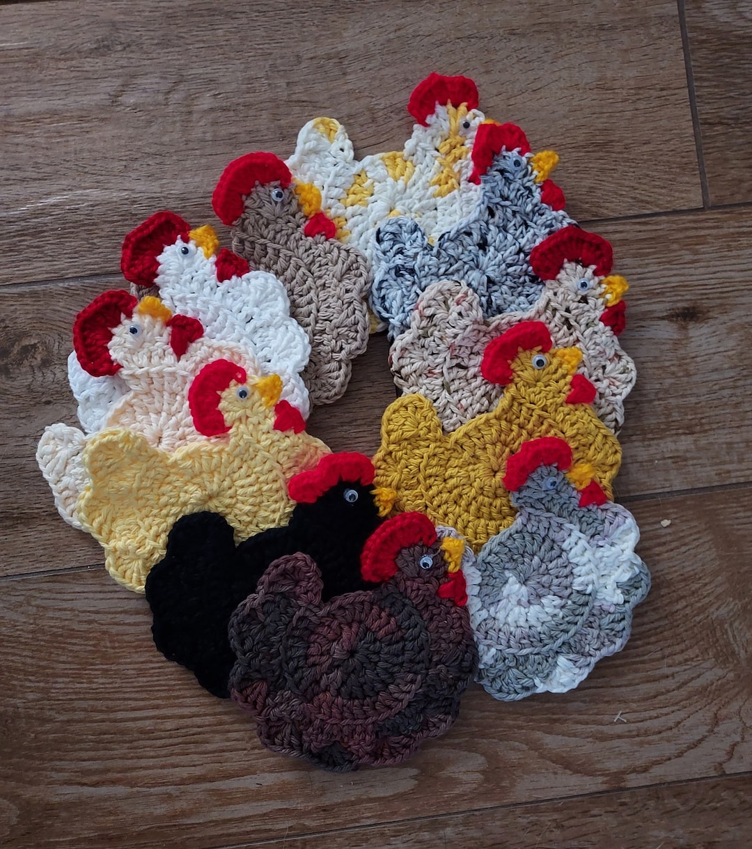 Chicken Coasters, Crocheted Chicken Coasters, Farmhouse Decor - Etsy