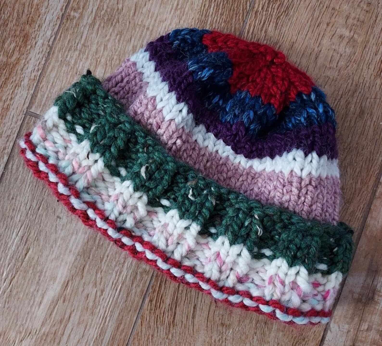 Hand Knit Scrap Beanie, Soft, Colorful, Cozy & Chunky Knit, Boho Beanie ...