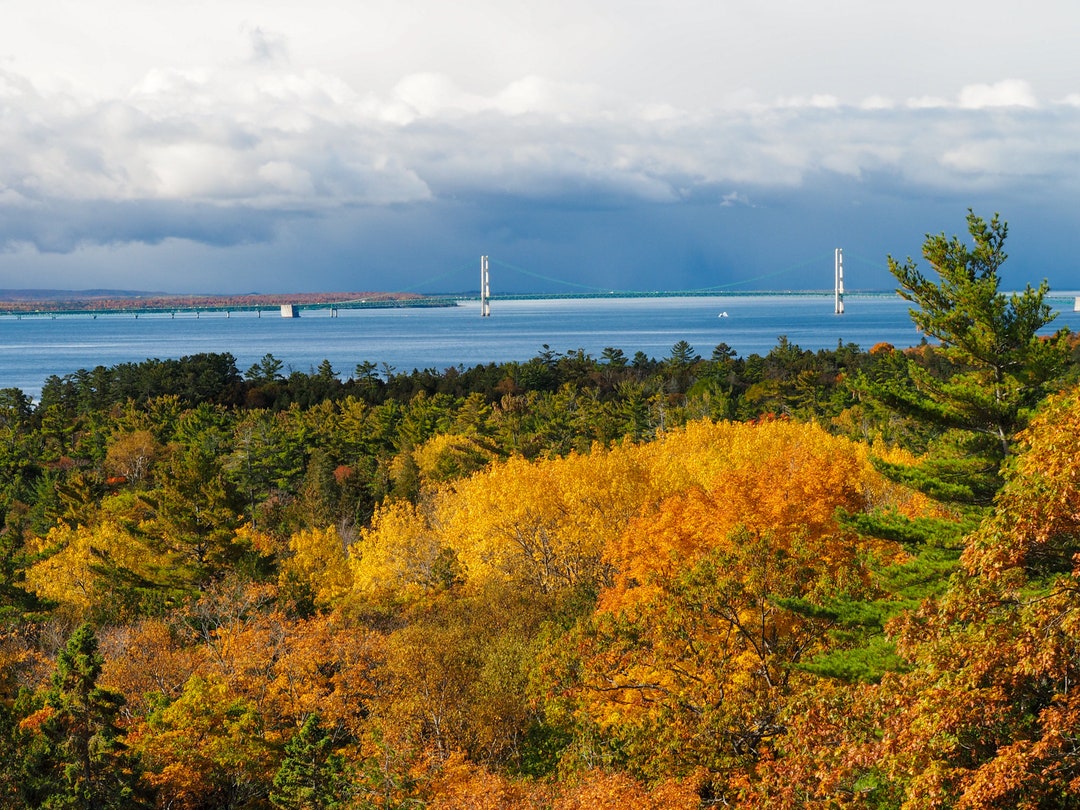 Mackinac Bridge Wall Art Fall Decor Autumn Art Print Mackinac Island ...