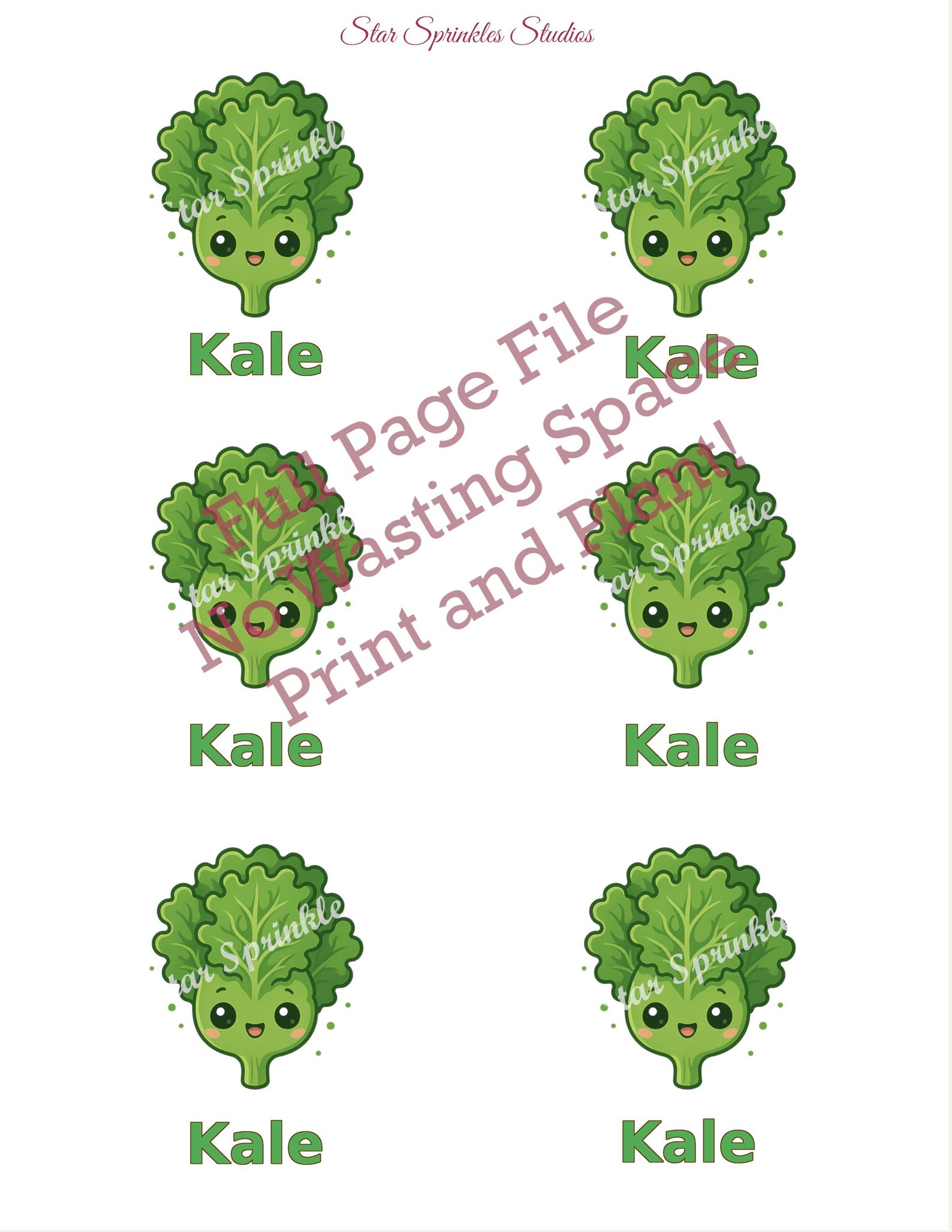 Kawaii Kale Garden Marker – Cute Printable Plant Label for Kids, Chibi ...