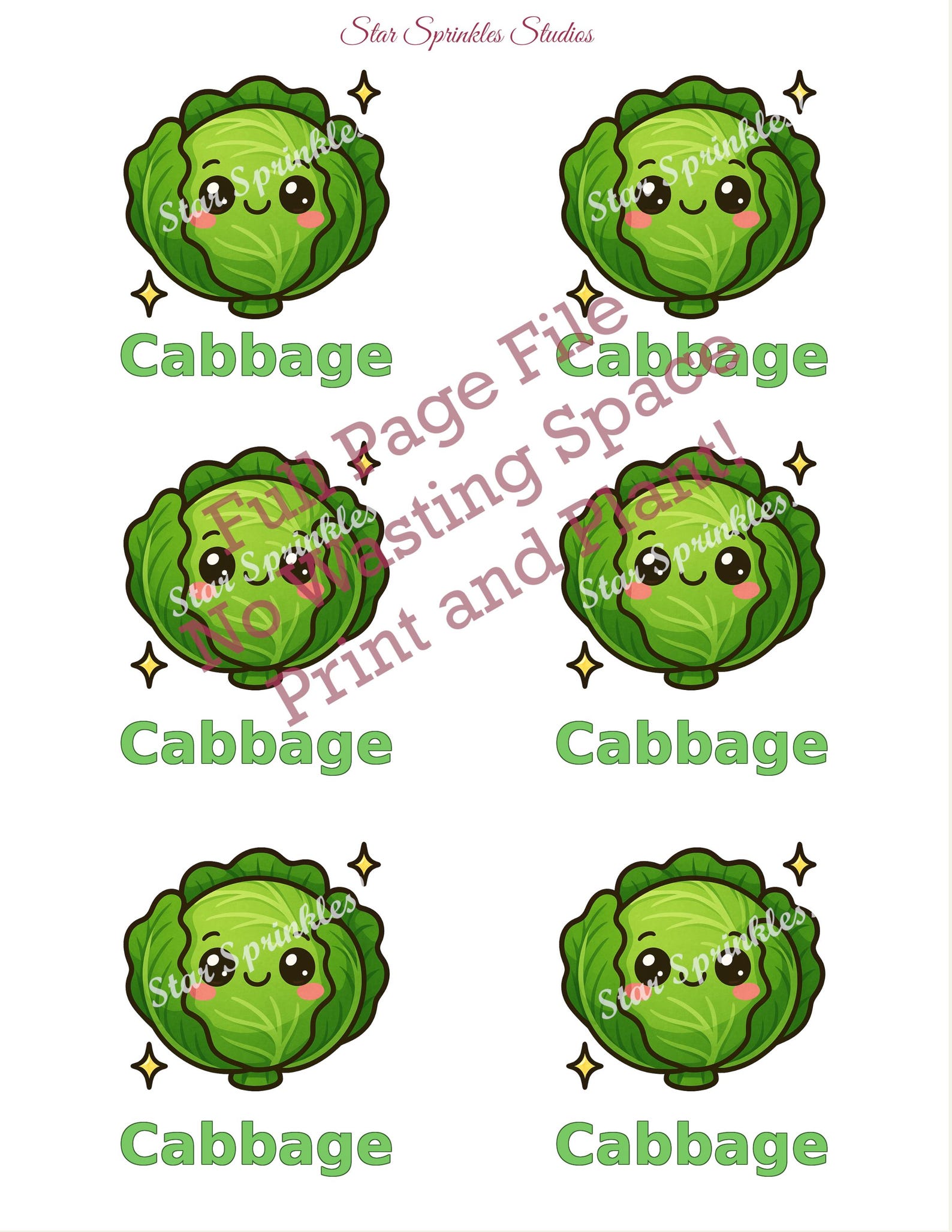 Kawaii Cabbage Garden Marker – Cute Printable Plant Label, Chibi ...
