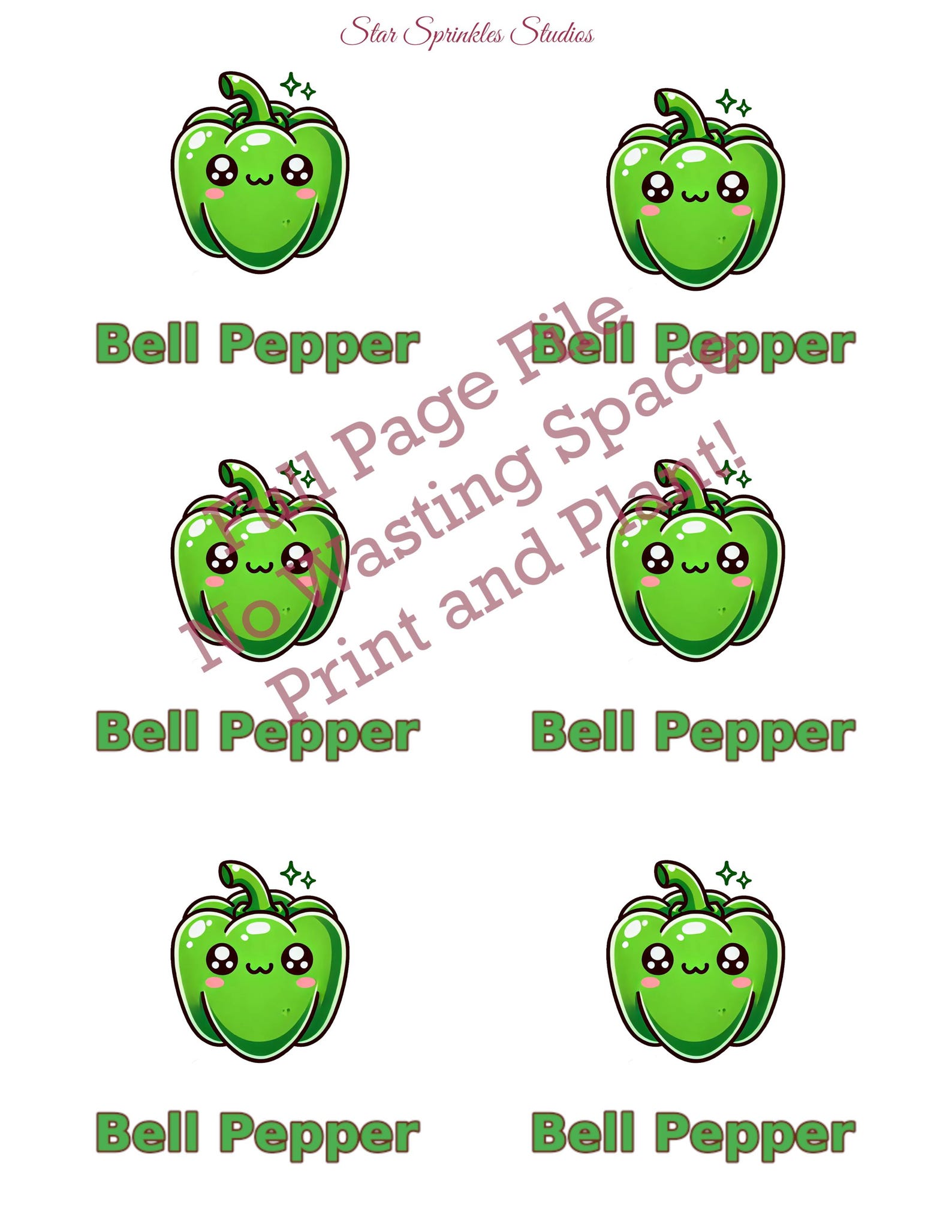 Kawaii Bell Pepper Garden Marker – Cute Chibi Green Pepper Plant Label ...
