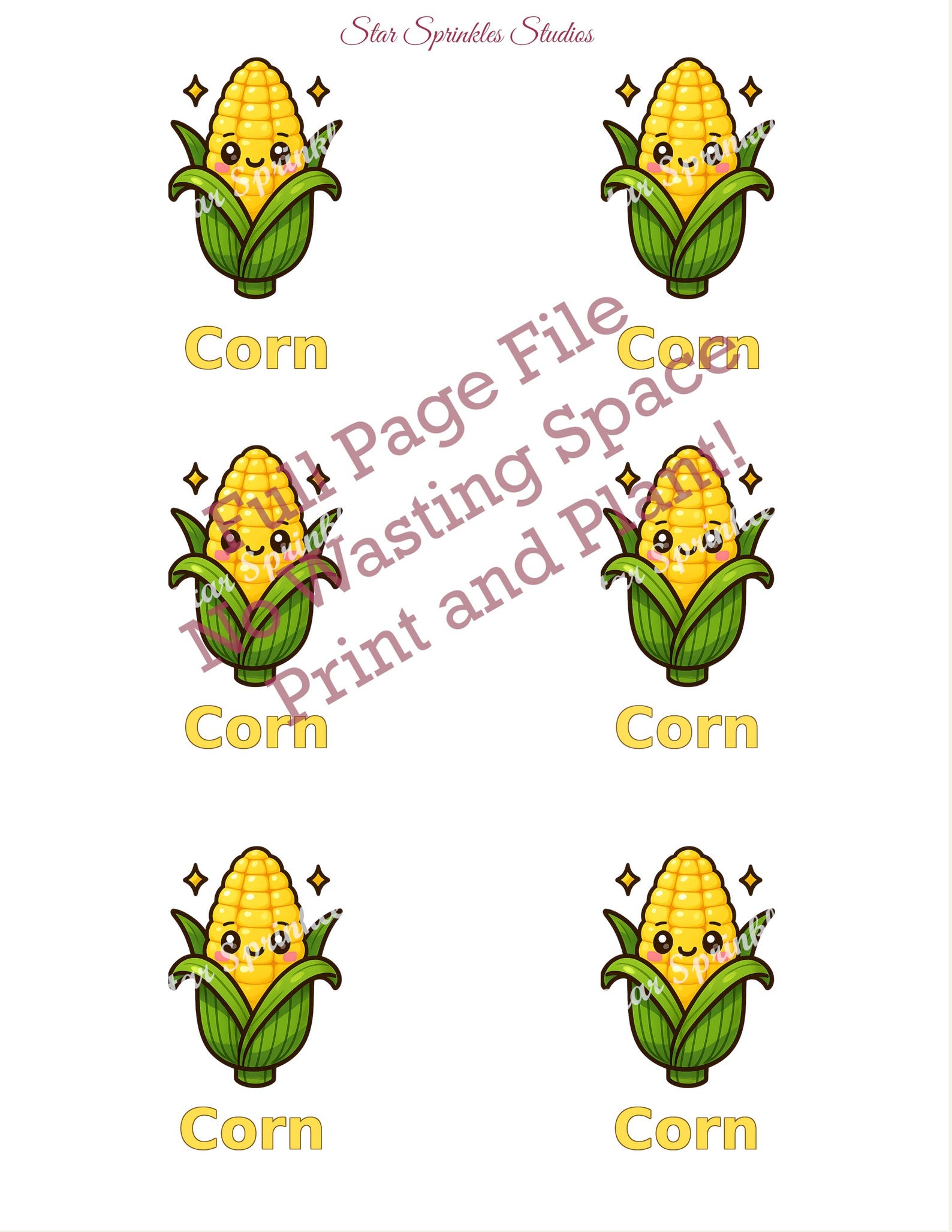 Kawaii Corn Garden Marker – Cute Printable Plant Label, Chibi Vegetable ...