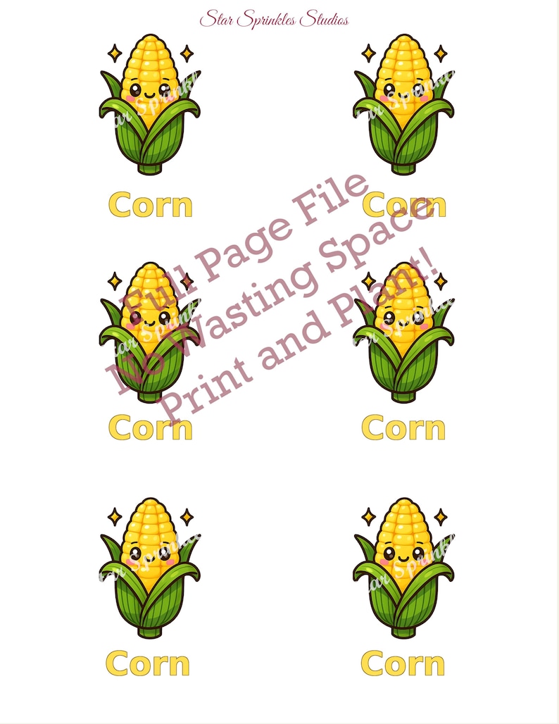 Kawaii Corn Garden Marker – Cute Printable Plant Label, Chibi Vegetable ...