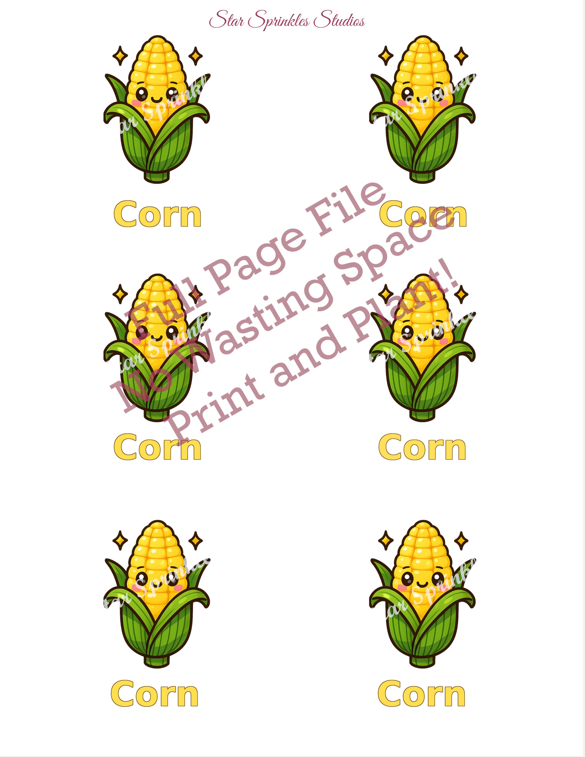 Kawaii Corn Garden Marker – Cute Printable Plant Label, Chibi Vegetable ...