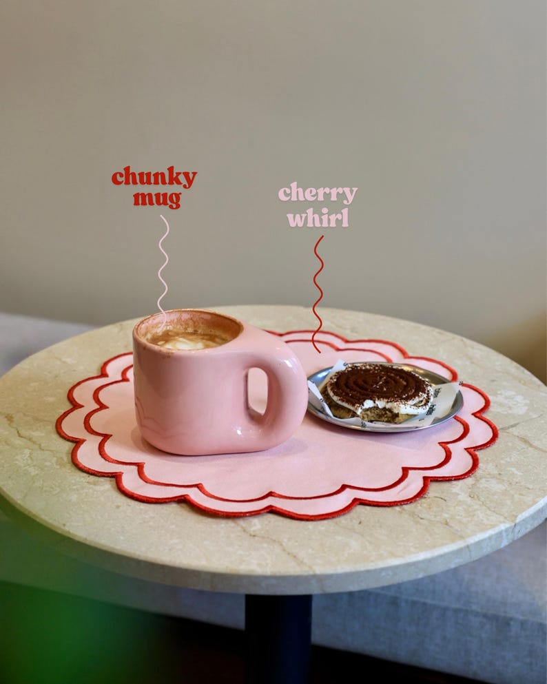 Wavy Pink - Red Placemat | Handmade Curvy Edge Table Mat | Playful ...