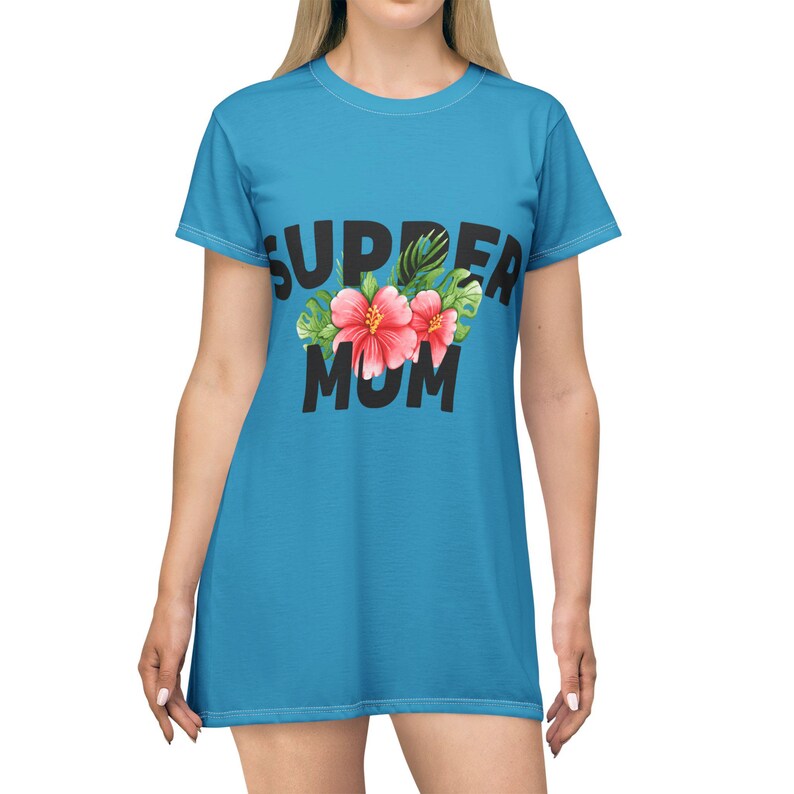 Supper Mum Floral T-shirt Dress, Casual Dress, Mother's Day Gift ...