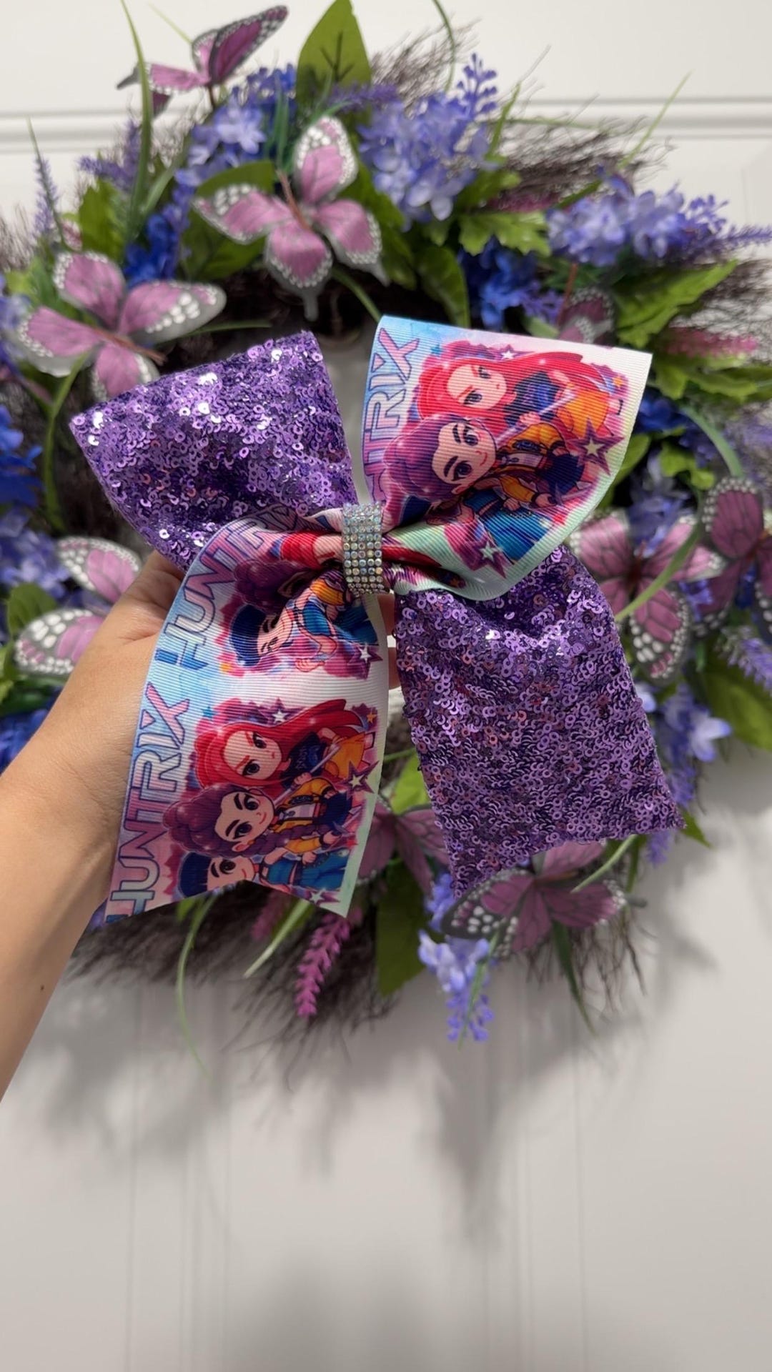 Lazo para el cabello de Kpop Demon Hunters, lazo morado con lentejuelas ...
