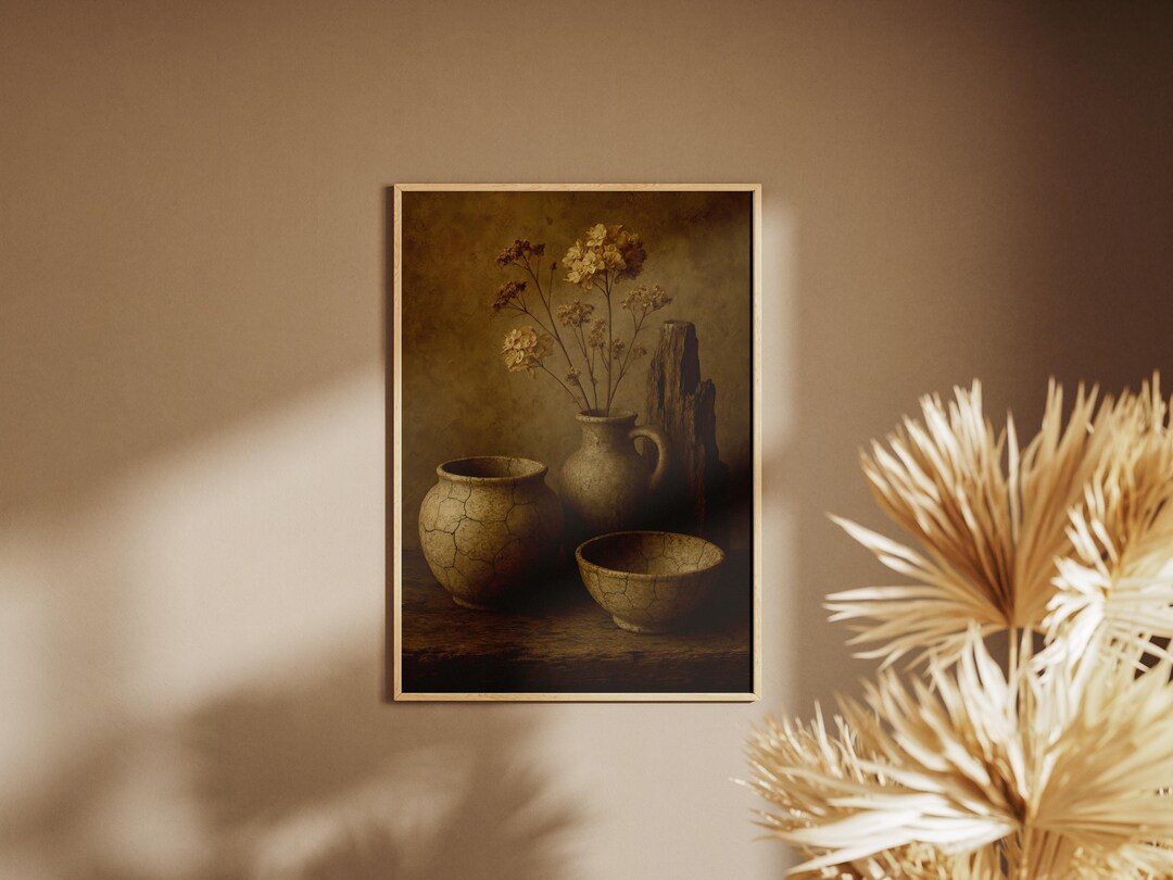 Rustic Ceramic Vase Still Life Wall Art – Neutral Vintage Kitchen ...
