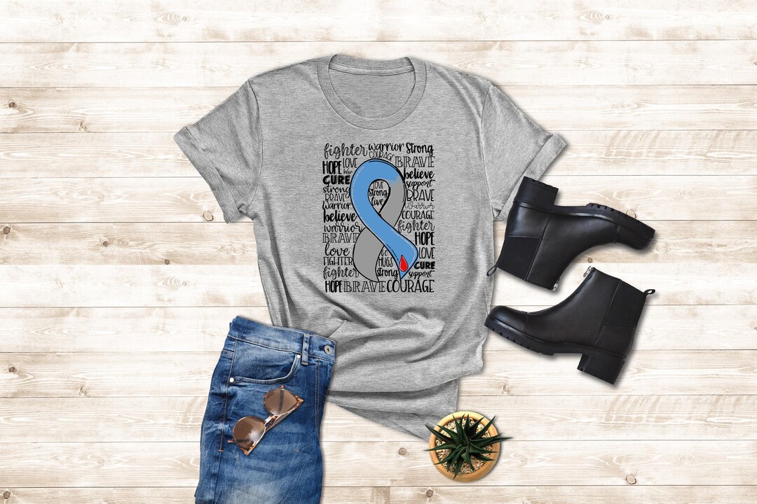Diabetic Gift, Blue Grey Ribbon Shirt, Diabetes Warrior T-shirt, Type 1 ...