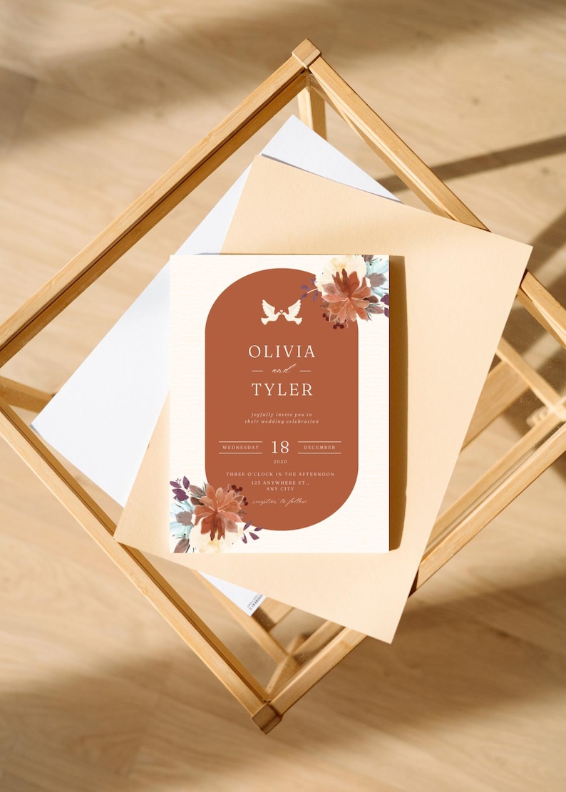 Editable Rust Colored Wedding Invitation Template; Canva Instant ...