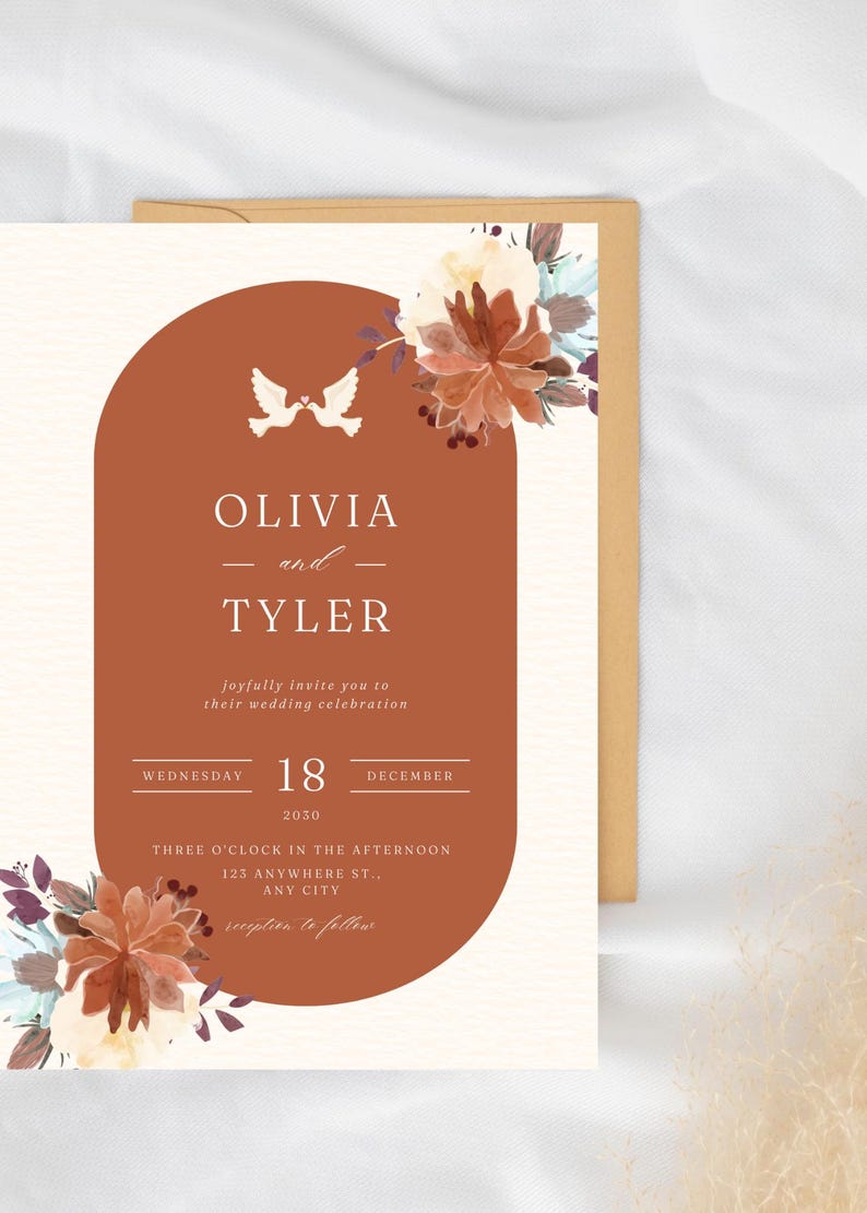 Editable Rust Colored Wedding Invitation Template; Canva Instant ...