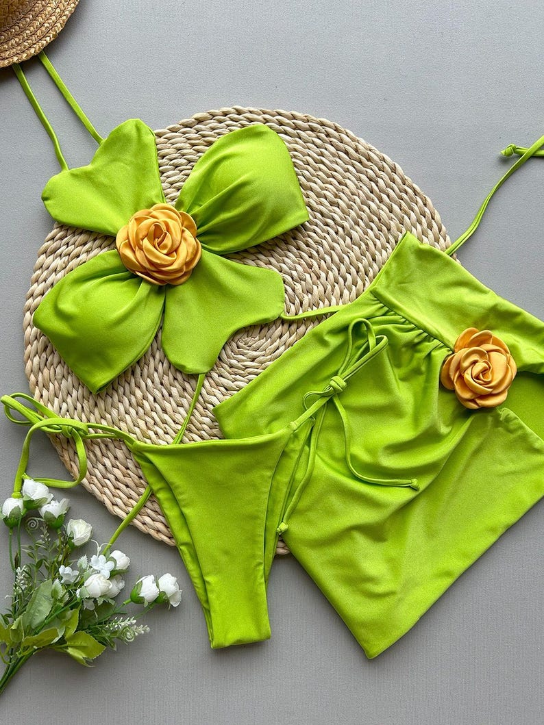 Lucky Clover Bikini Set, Flower Bikini, Green Bikini, Ibiza Bikini ...