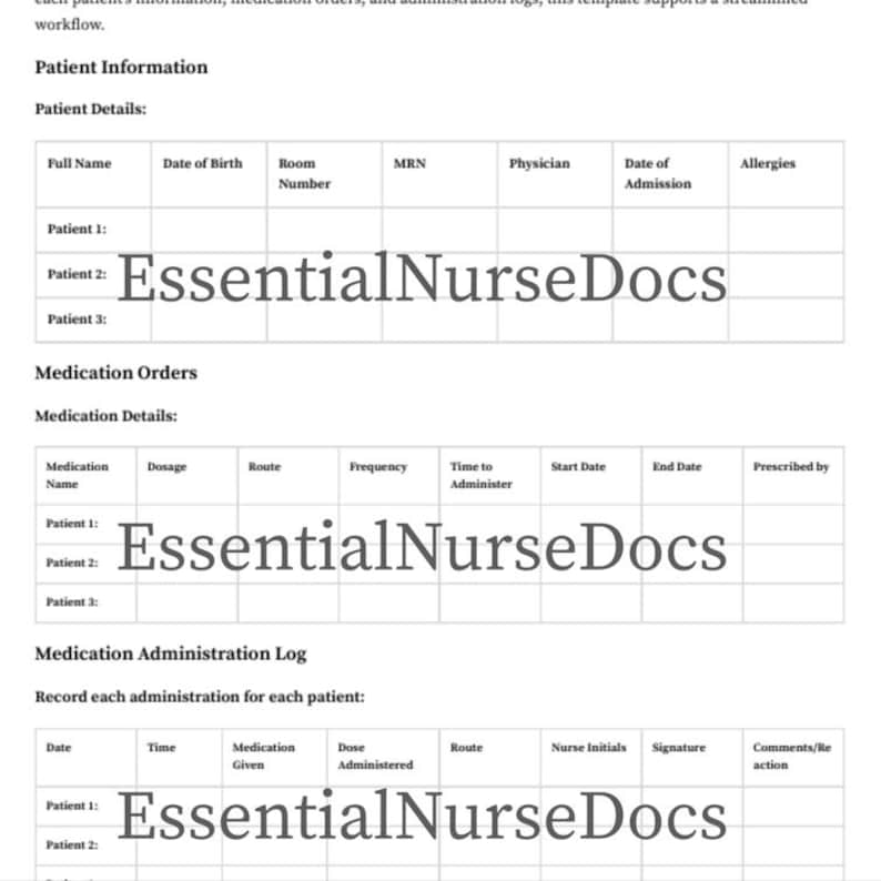 MAR Templates Bundle, Multi-patient & Comprehensive Medication ...