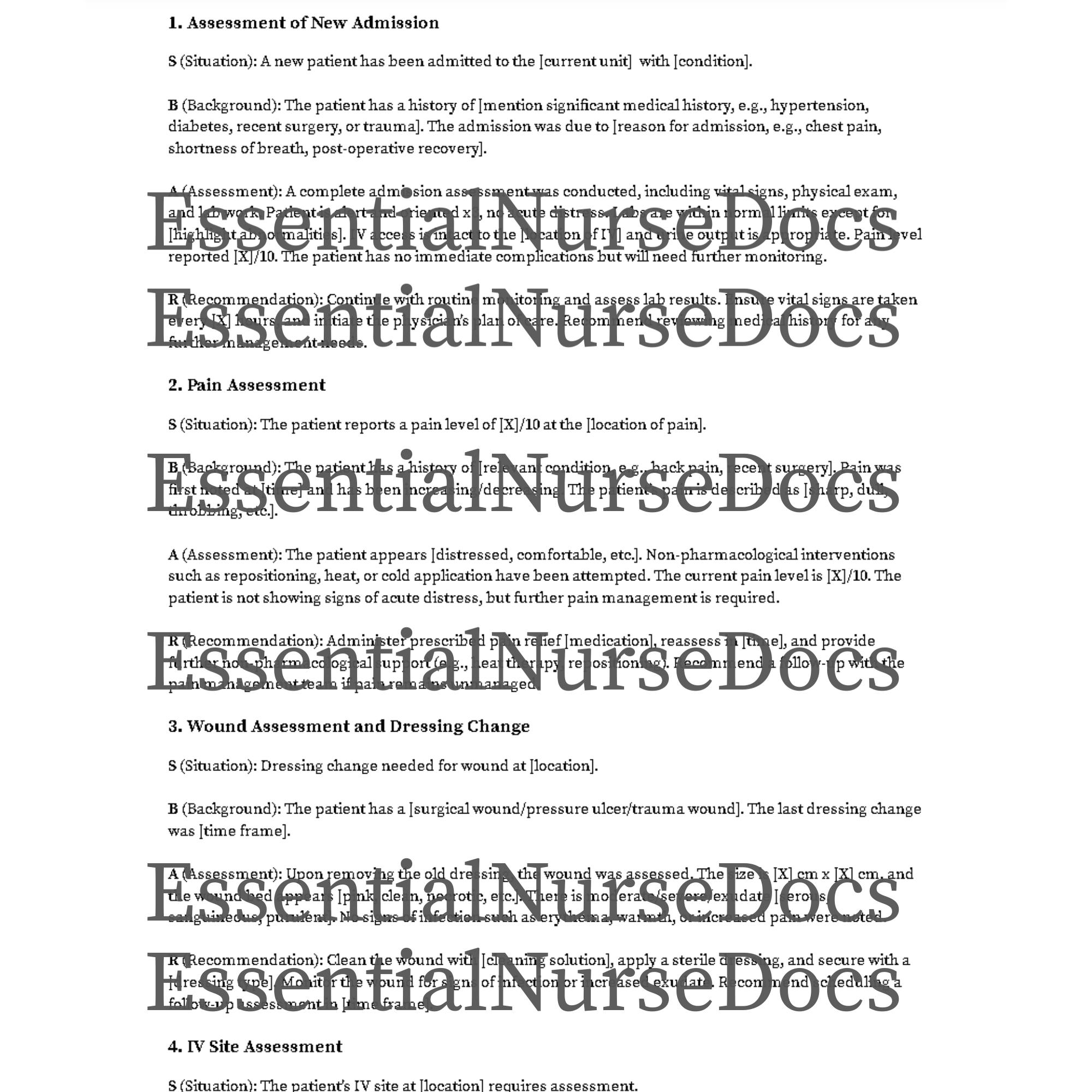 Nursing Charting Templates | SBAR & Non-sbar Clinical Note Toolkit | 57 ...