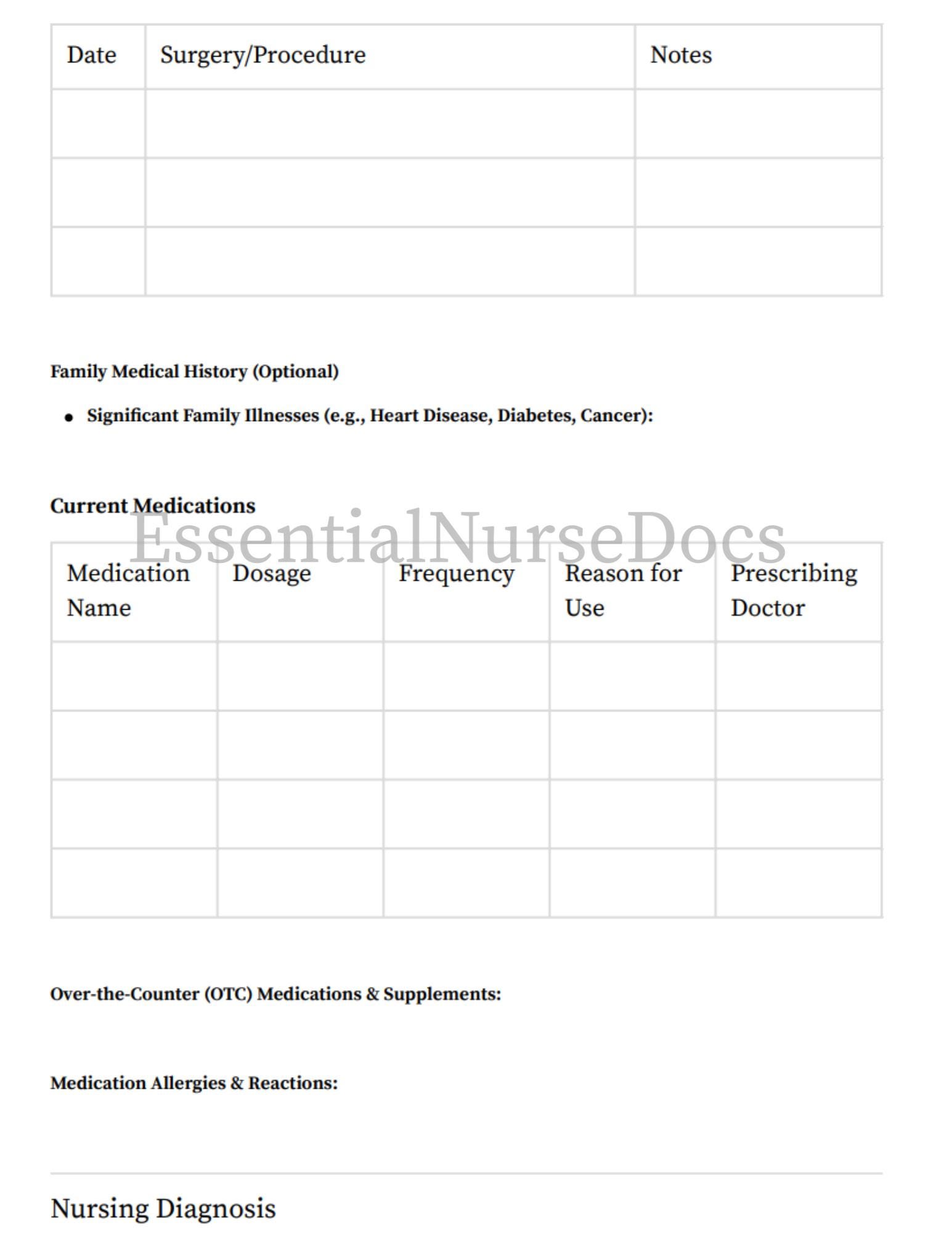 Editable Nursing Care Plan Template | Professional & Customizable - Etsy
