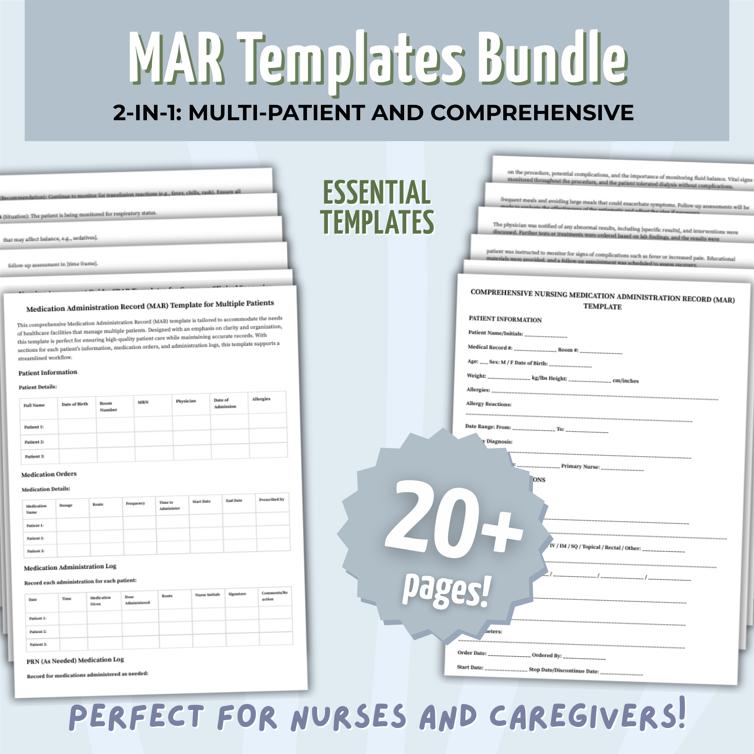 MAR Templates Bundle, Multi-patient & Comprehensive Medication ...