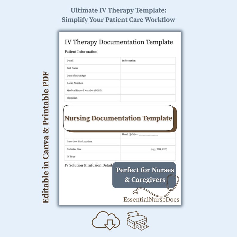 IV Therapy Documentation Template, Editable Canva & PDF - Etsy