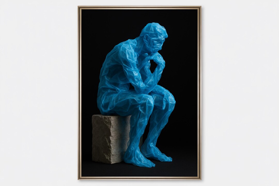 Modern Thinker Statue Wall Art Printable, Abstract Blue Sculpture ...