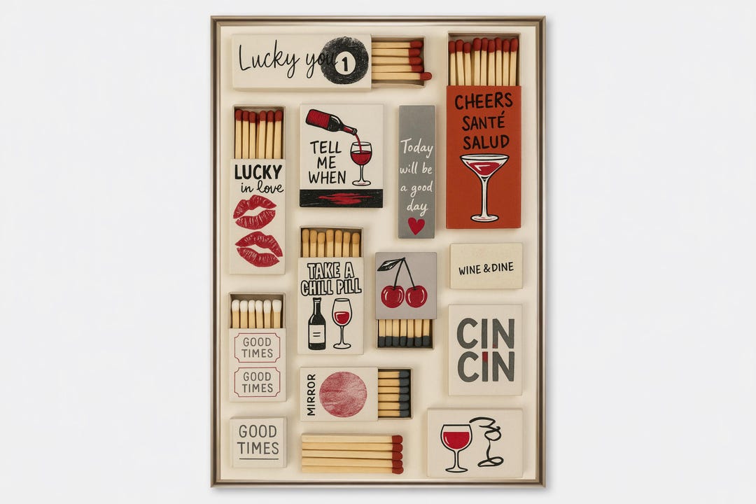 Modern Matchbox Art Printable Set | Retro Quote Wall Decor | Fun Wine ...