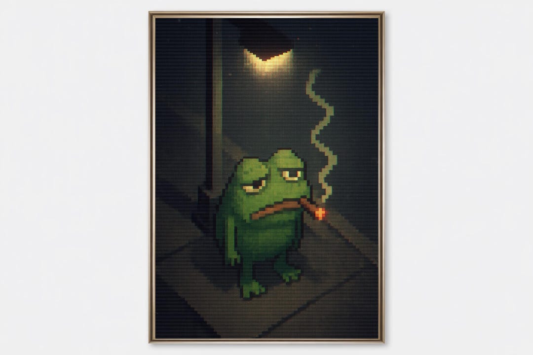 Pixel Art Frog Vertical Poster, Sad Frog Streetlight Wall Art ...