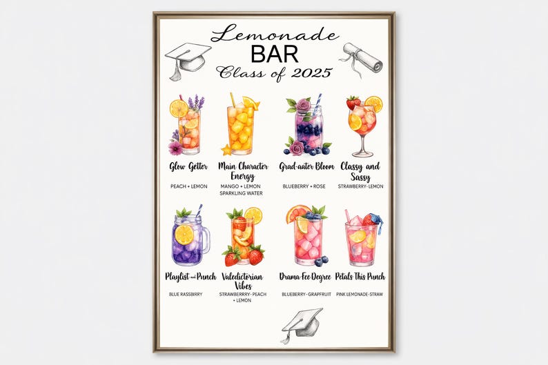 Graduation Party Lemonade Bar Menu Sign Set of 2 | Class of 2025 ...