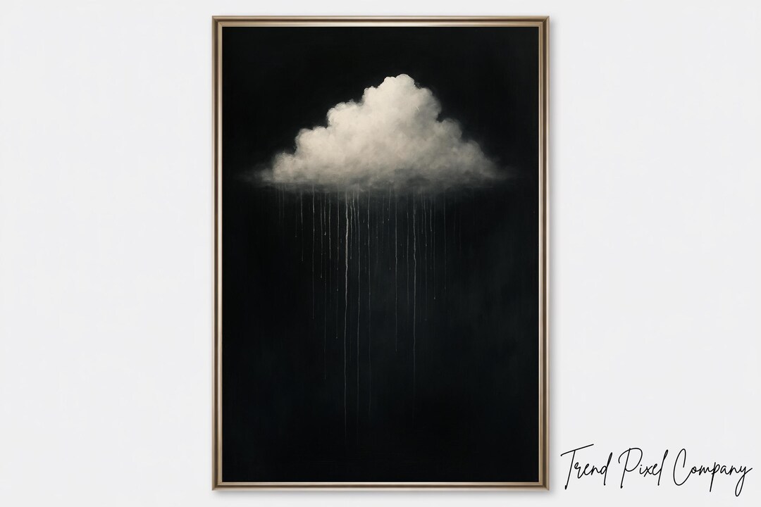 Minimalist Rain Cloud Digital Wall Art | Modern Monochrome Abstract ...