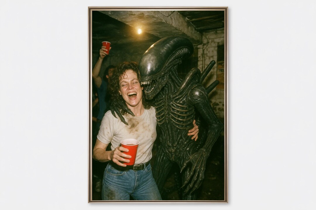 Funny Alien Party Poster, Retro Sci Fi Wall Art, 80s Space Horror Print ...