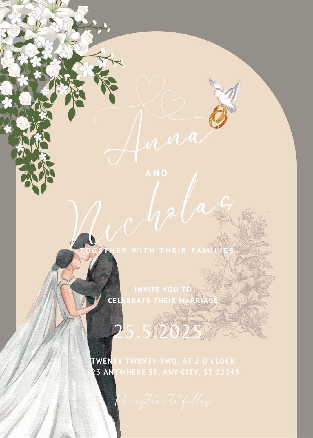 Minimalist Brown Wedding Card Invitations ||canva Tamplate for Digital ...