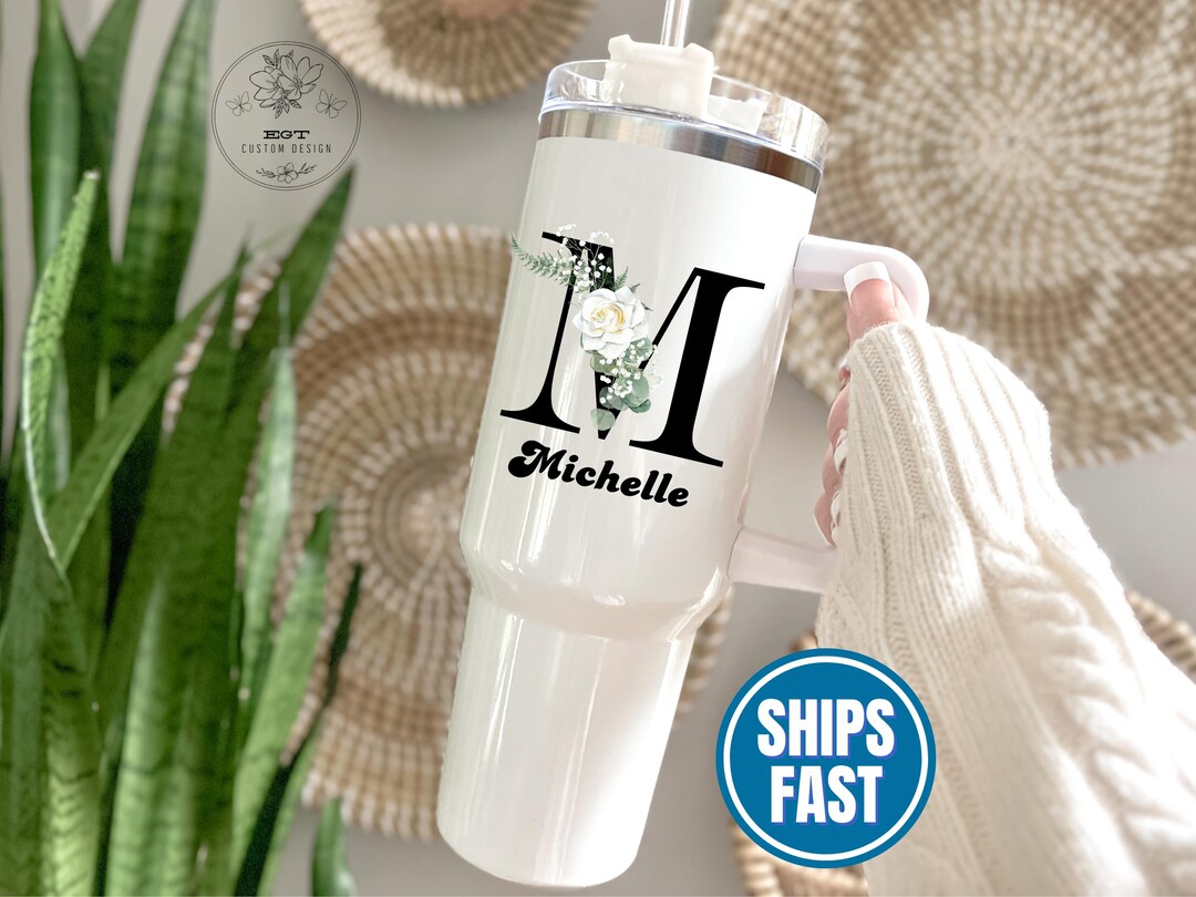 Custom 40 Oz Tumbler With Floral Initial & Name, Custom Gift for Her ...