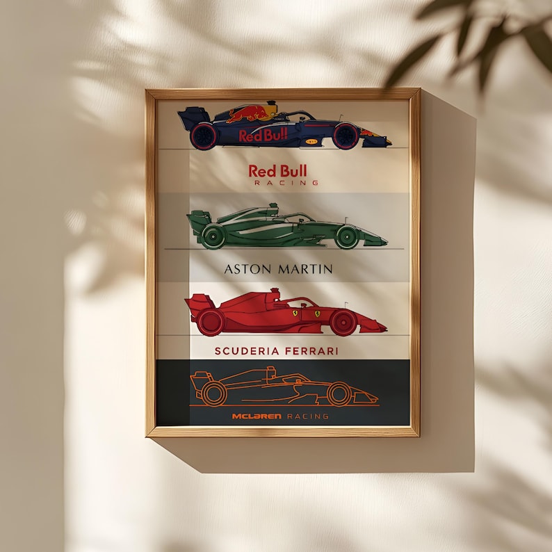 Minimalist Formula 1 Wall Art – F1 Team Poster Set, Red Bull, Ferrari ...