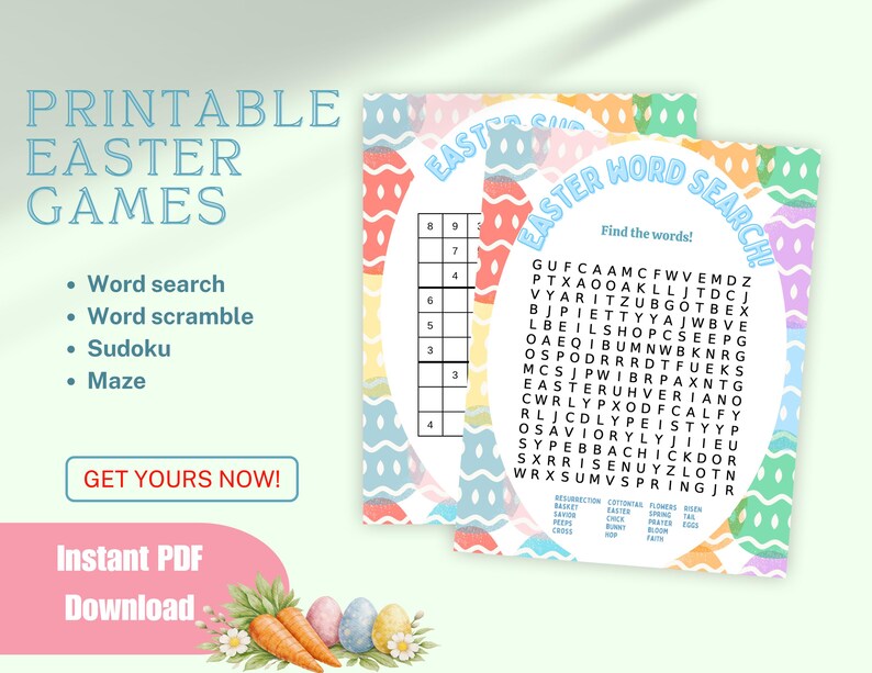 Easter Activity Bundle, Kids Easter Games, Word Search, Sudoku, Maze ...